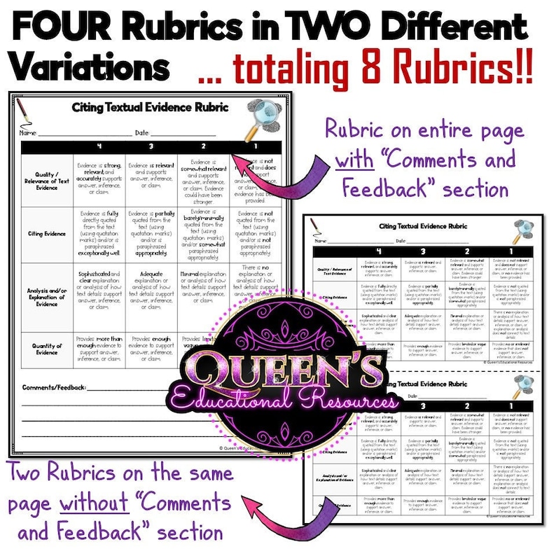 Citing Evidence Rubrics, Evidence Graphic Organizers, Homeschool ...