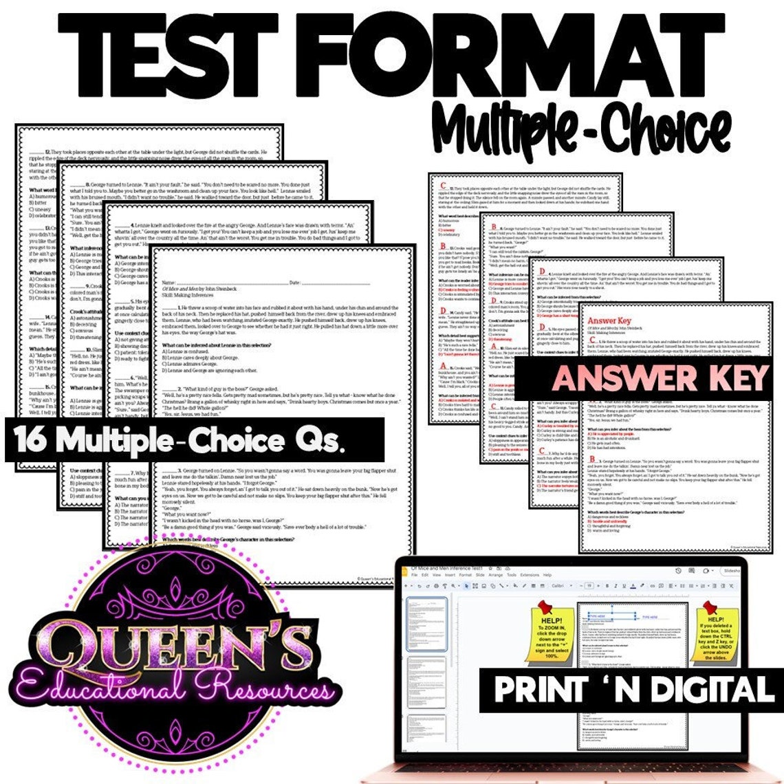 Of Mice and Men Assessment, Inference Test, Making Inferences Task ...