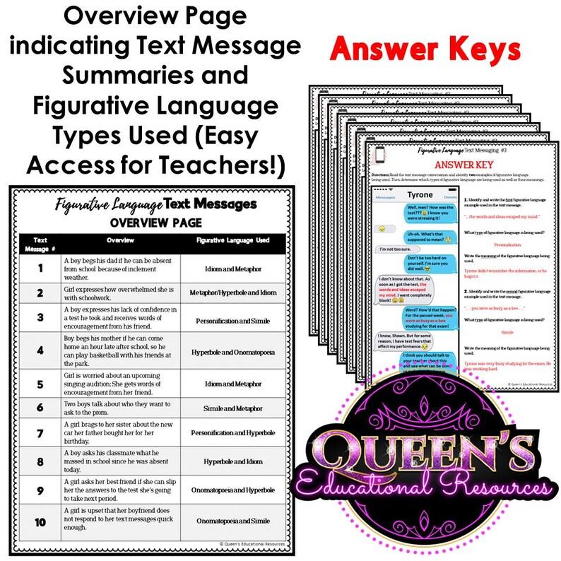 Figurative Language Text Messaging Activities | Figurative Language ...