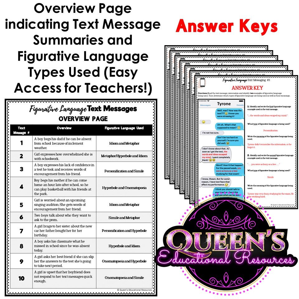 Figurative Language Text Messaging Activities | Figurative Language ...