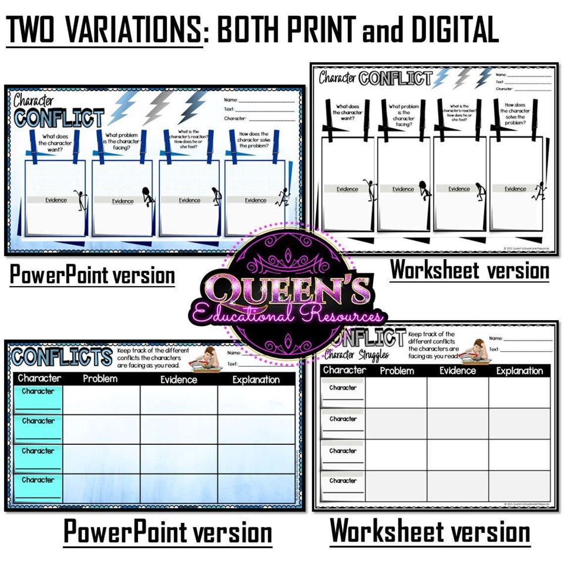Types of Conflict Graphic Organizers, Reading Comprehension, Types of ...
