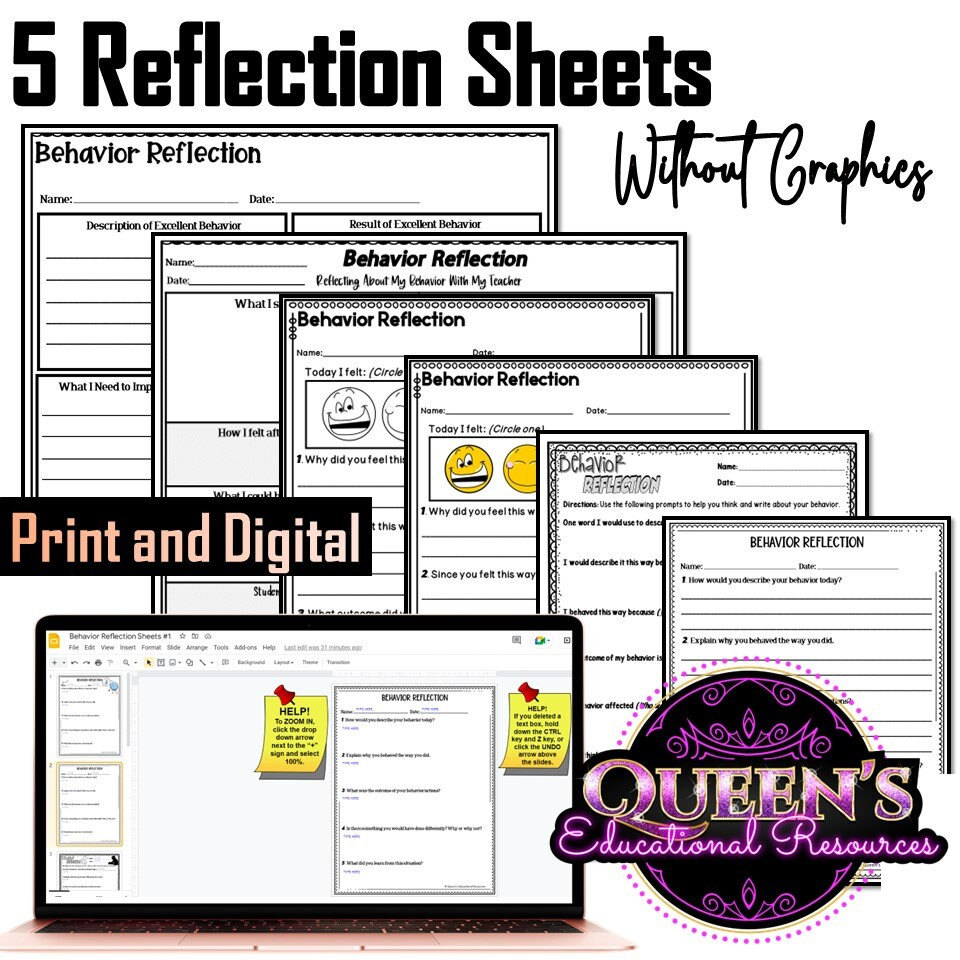 Behavior Reflection Worksheets | Behavior Management Plan | Reflection ...