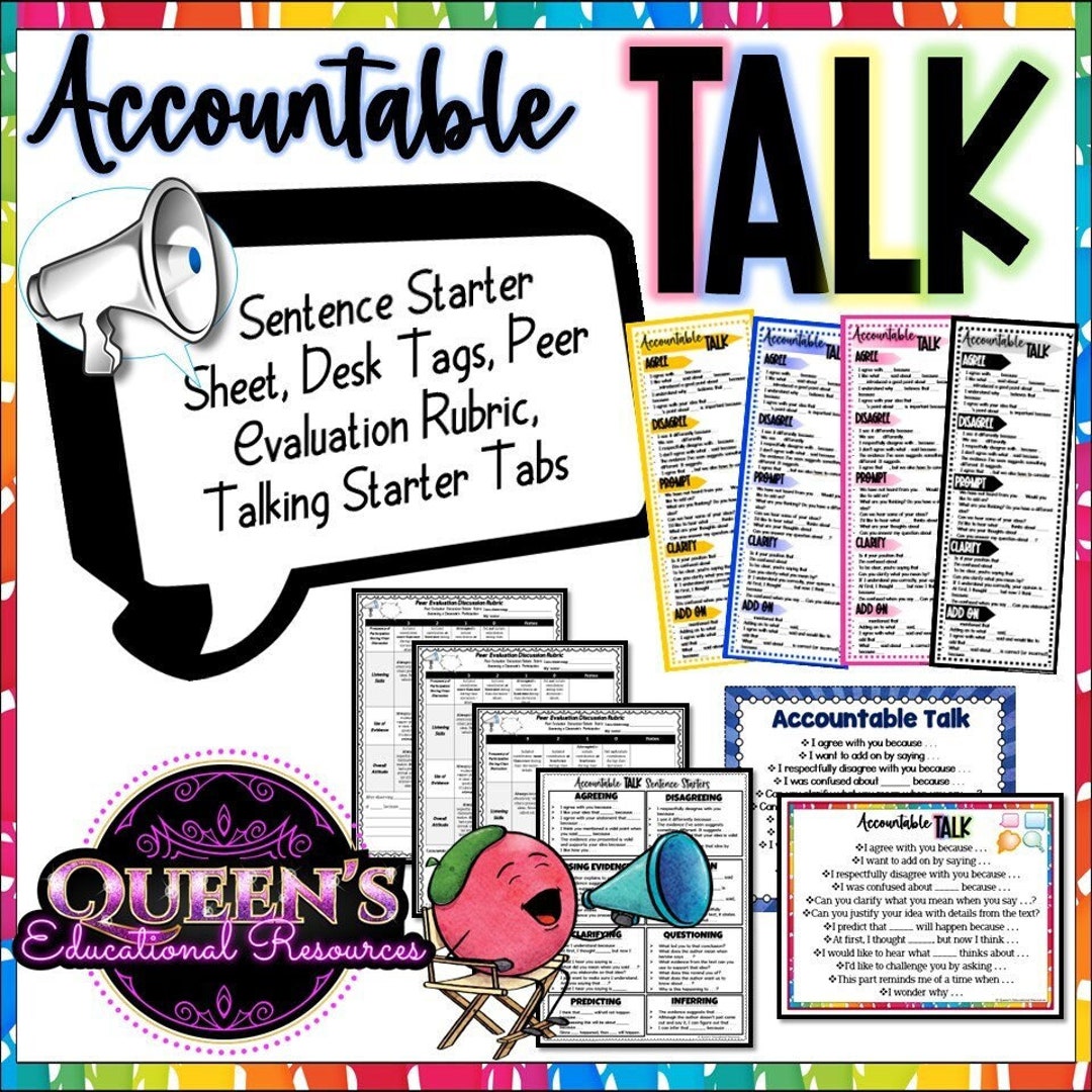 Accountable Talk Talking Stems, Desk Tags, and Rubrics, Conversation ...