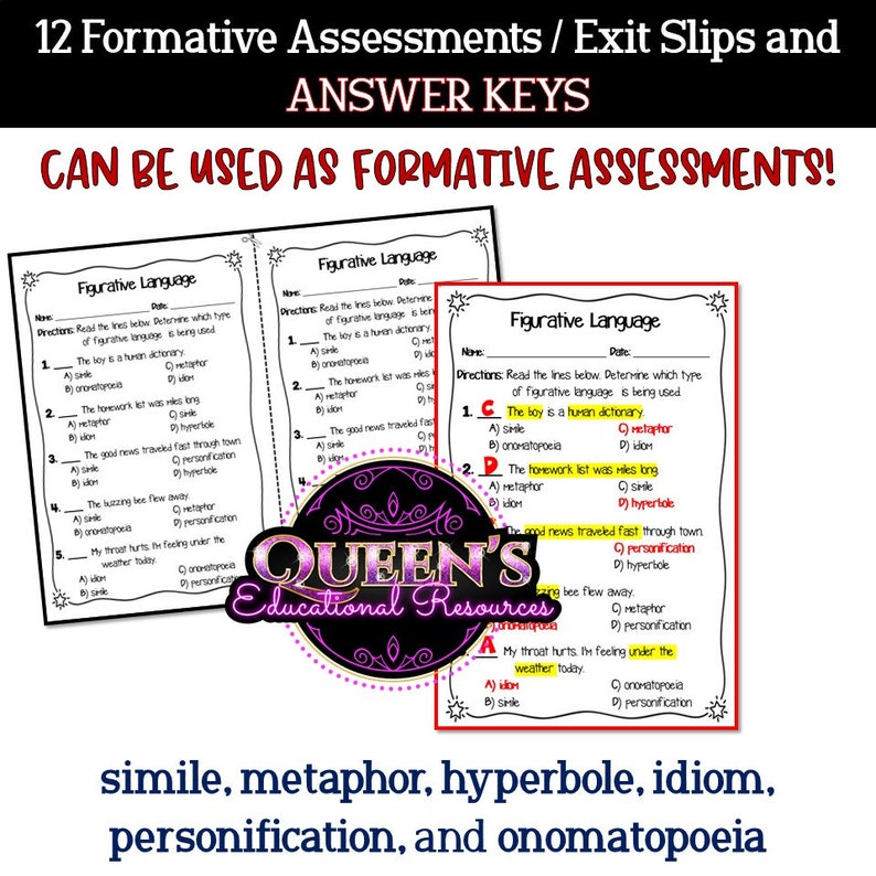 Figurative Language Assessment Worksheets | Assessments | Reading ...