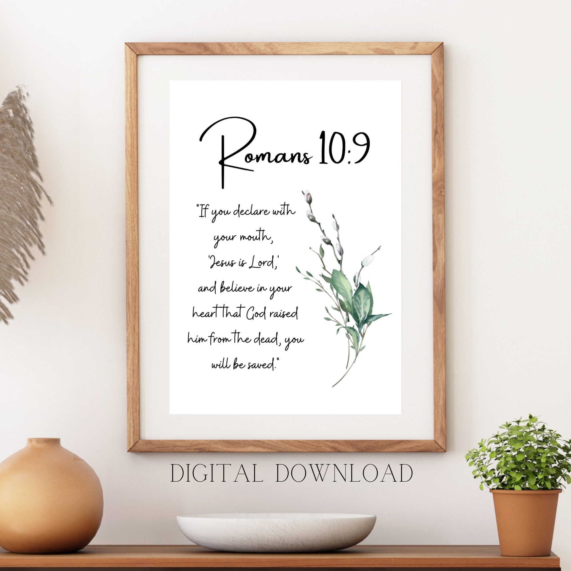 Bible Verse Romans 10:9 Christian Easter Printable Wall Art Poster ...