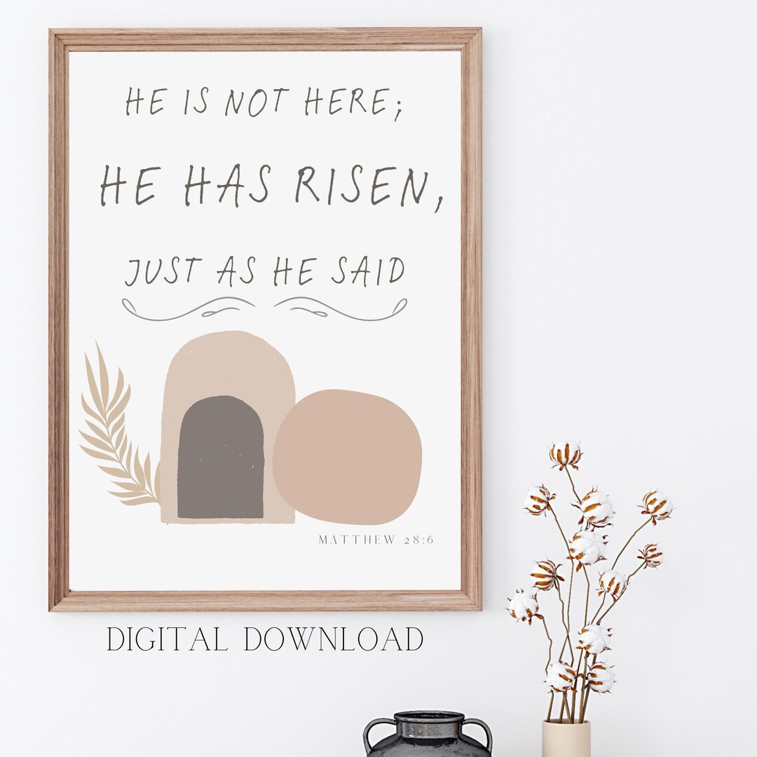 He is Not Here; He Has Risen Bible Verse Printable Matthew 28:6 Digital ...