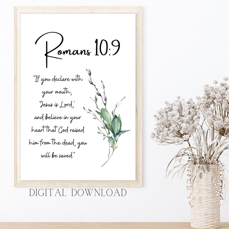 Bible Verse Romans 10:9 Christian Easter Printable Wall Art Poster ...