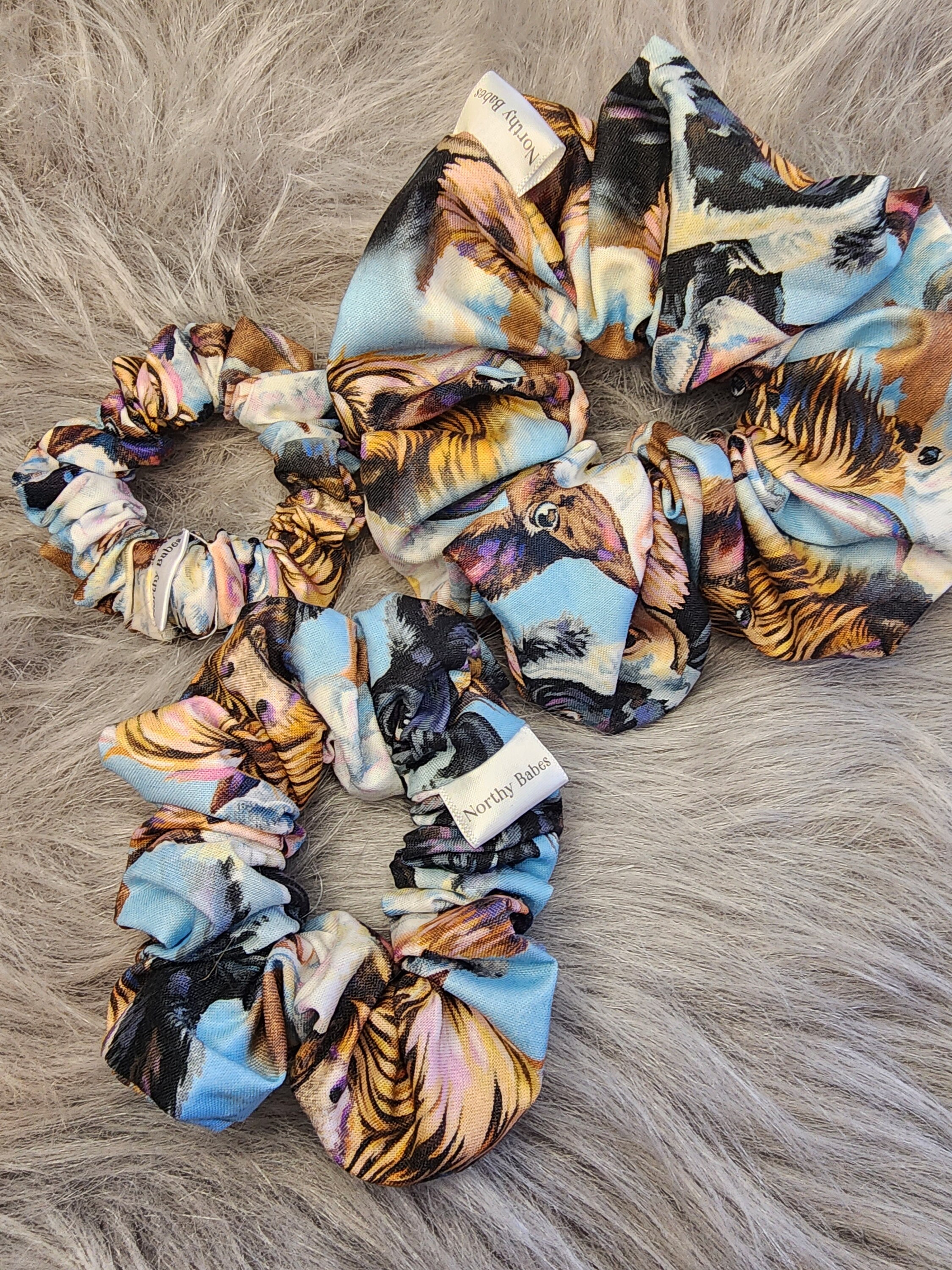 Blue Cow Print Scrunchies, Hair Accessories, Cute Cow Print Fabric ...