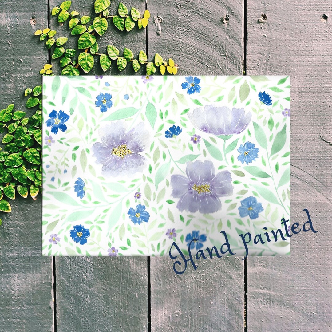 Watercolour Blue and Purple Flowers Painting - Etsy