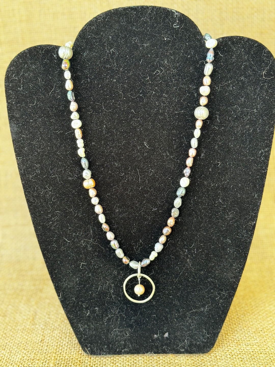 Multi Color Freshwater Pearl Necklace With Handmade Hammered Sterling