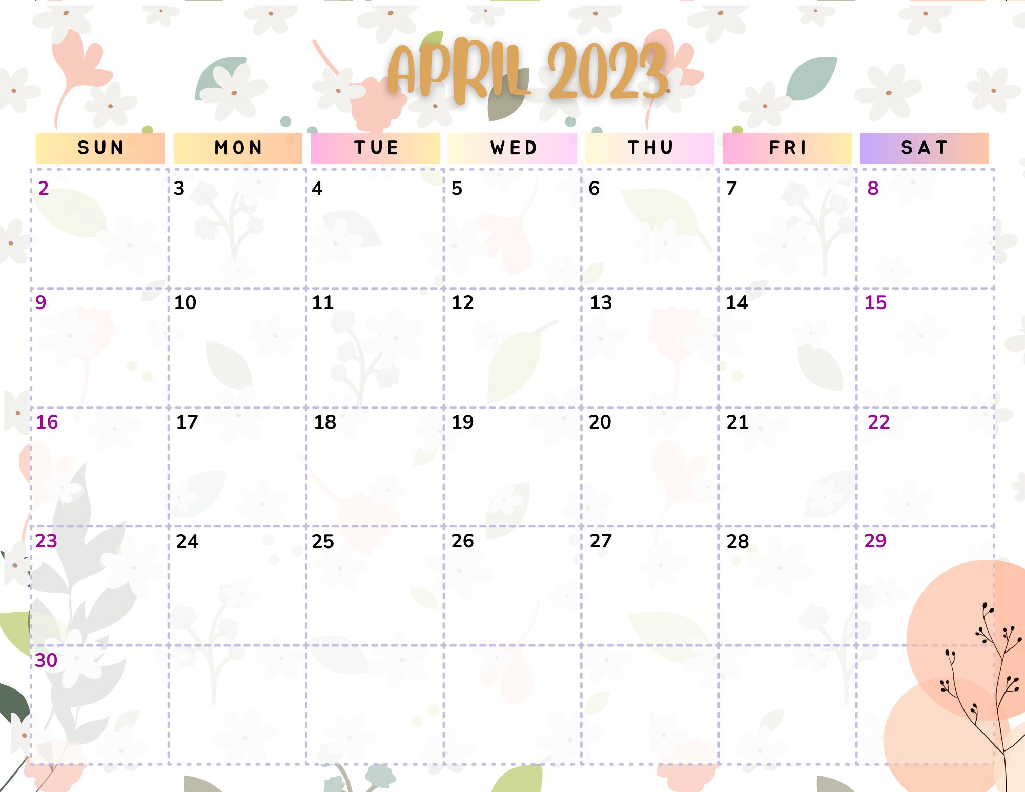 Pretty Flowers 2023 Monthly Calendar - Etsy