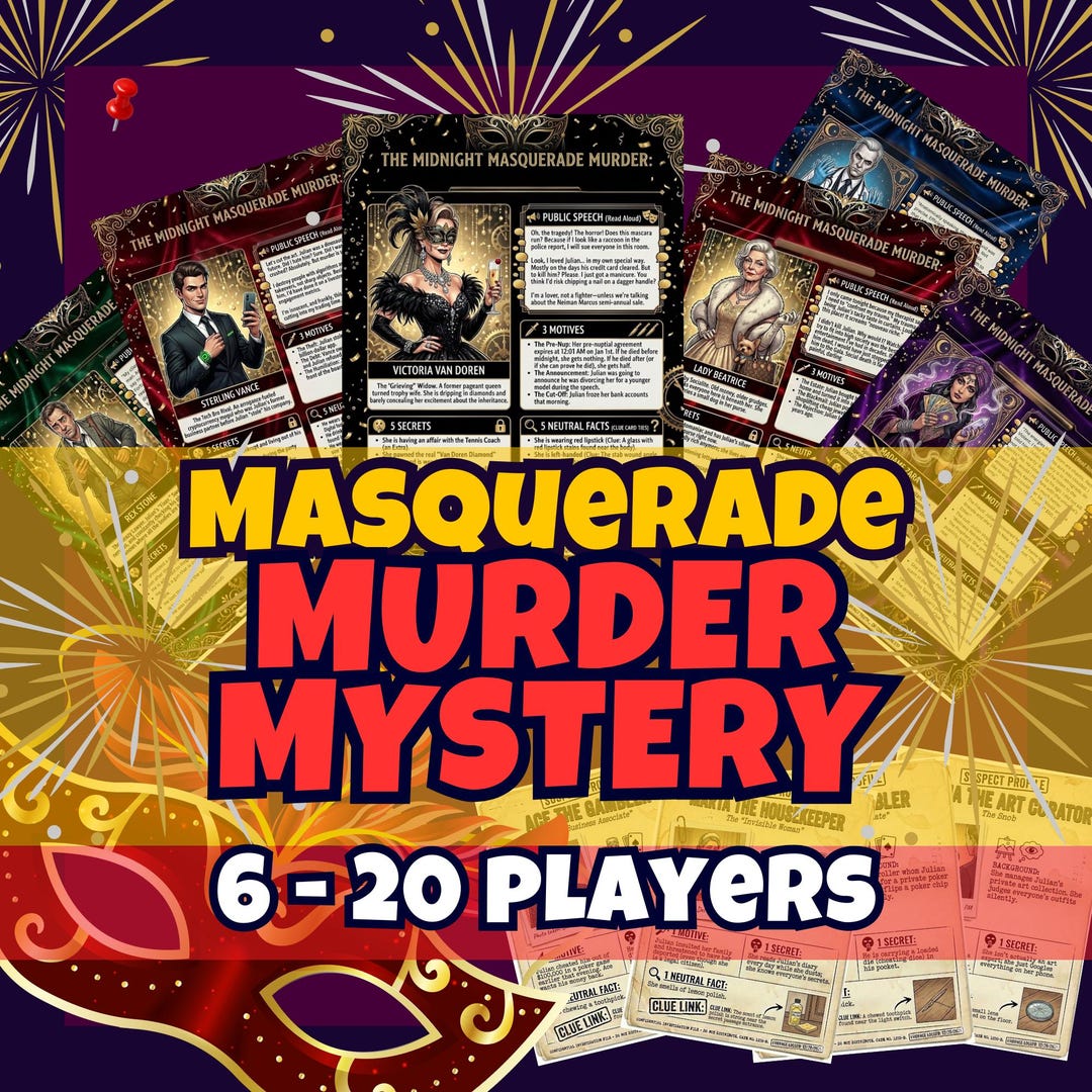 Fun Masquerade Murder Mystery Game Printable | Midnight Party Kit | 6 ...