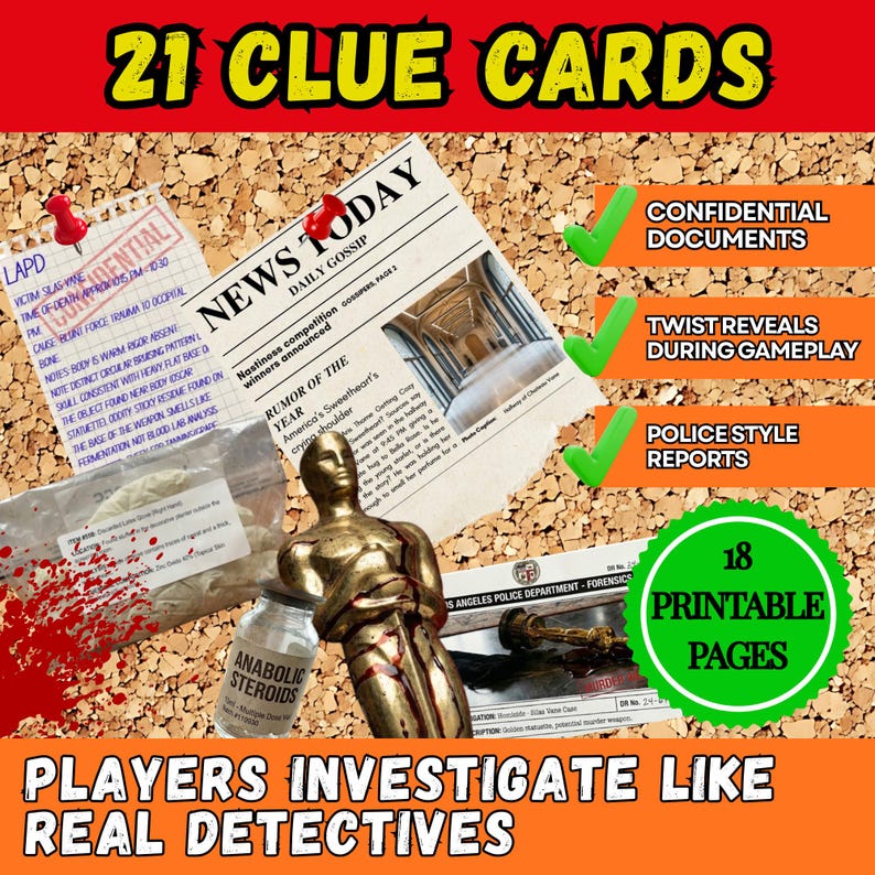 Red Carpet Murder Mystery Game Printable | Old Hollywood Glamour Party ...