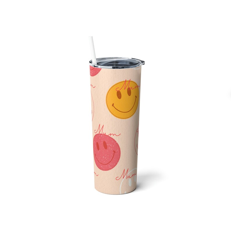 Smiley Face Mum Skinny Steel Tumbler With Straw, 20oz - Etsy