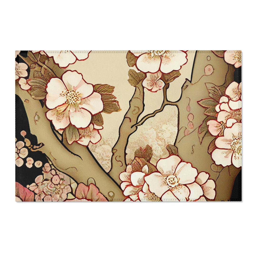 Pink & Brown Cherry Blossom 36x24 Accent Rug - Etsy