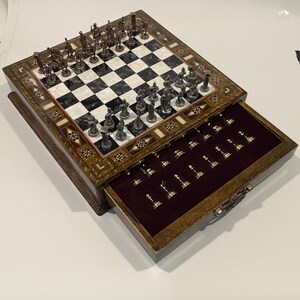 Luxury Chess Set, Handmade Wooden Chess Board With Metal Theme Chess ...