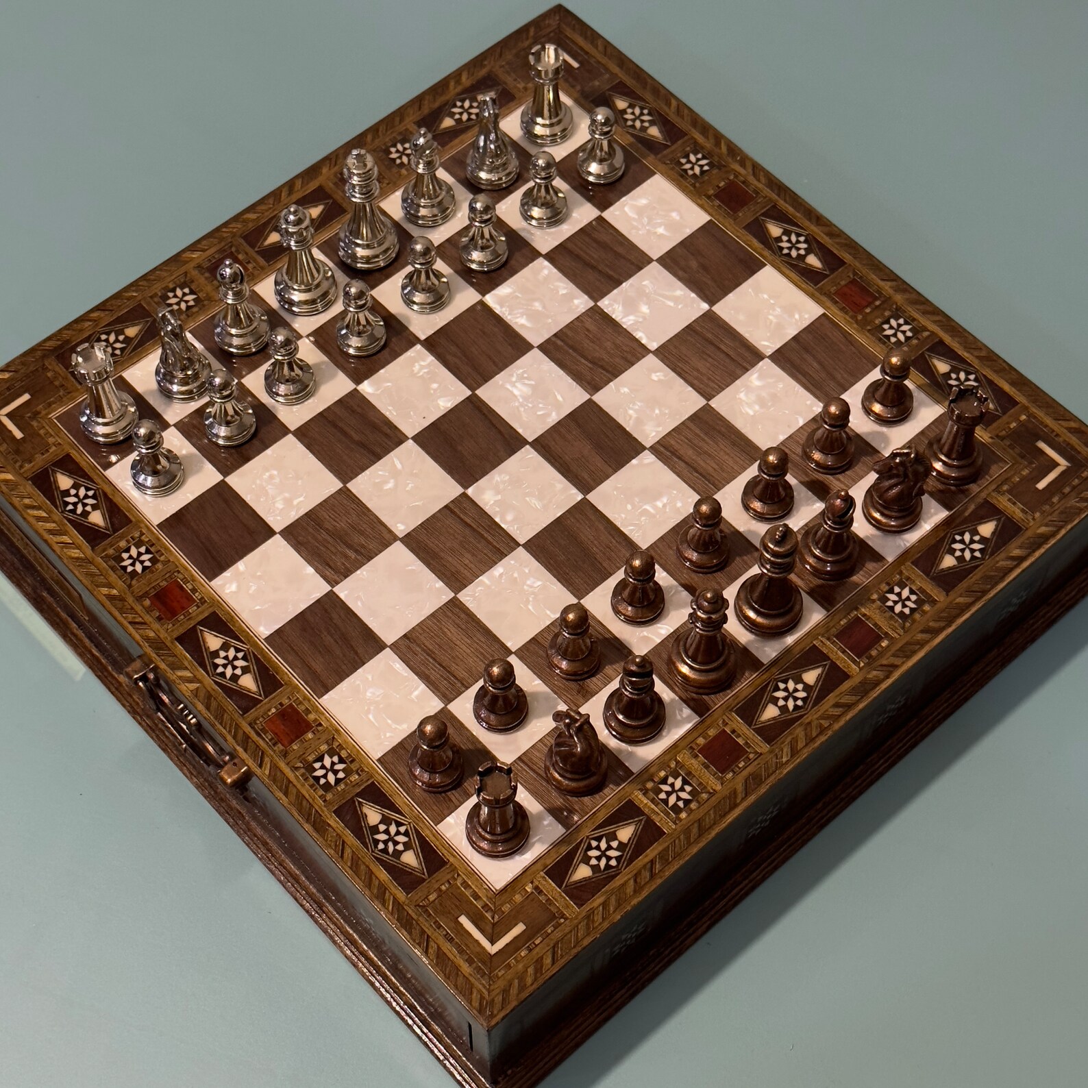 Unique Handmade Chess Set, Custom Wooden Design, Metal Theme Pieces ...