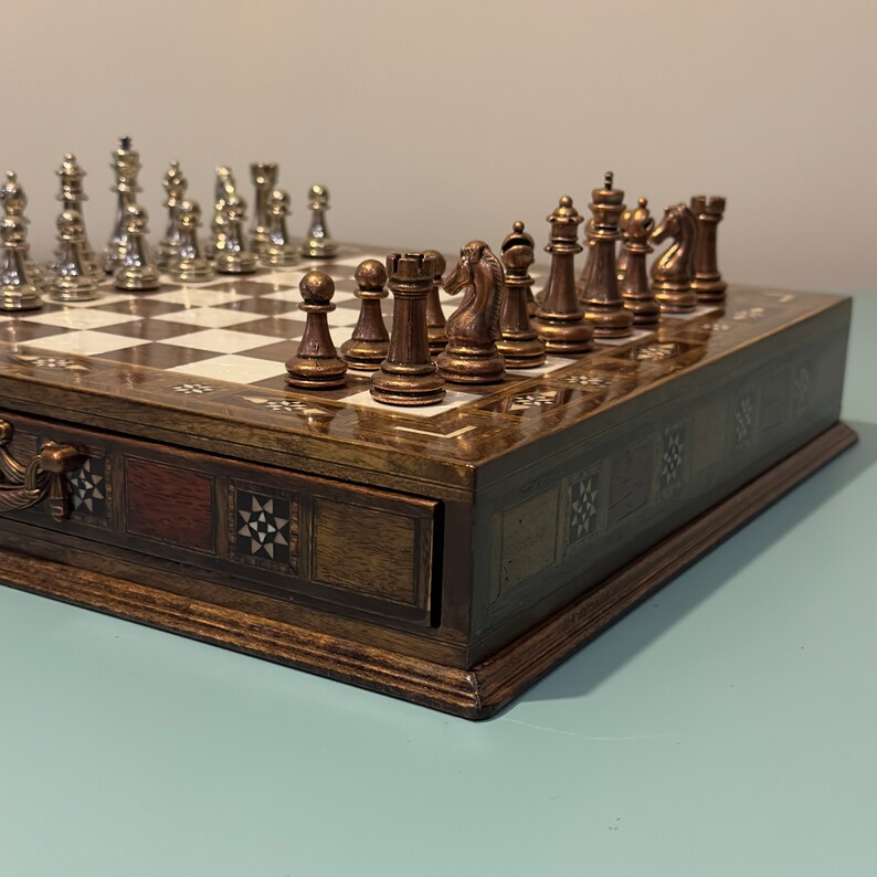 Unique Handmade Chess Set, Custom Wooden Design, Metal Theme Pieces ...