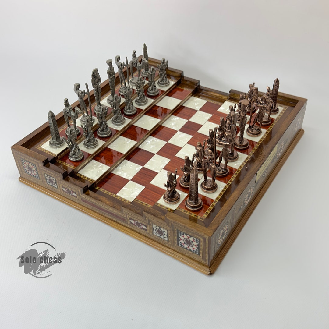 Luxury Chess Set, Handmade Wooden Chess Board With Metal Theme Chess ...