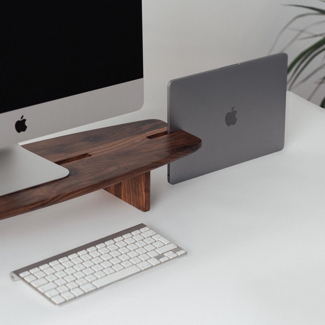 Handmade Walnut Dual Monitor Stand / Personalized Stylish Desk Shelf ...