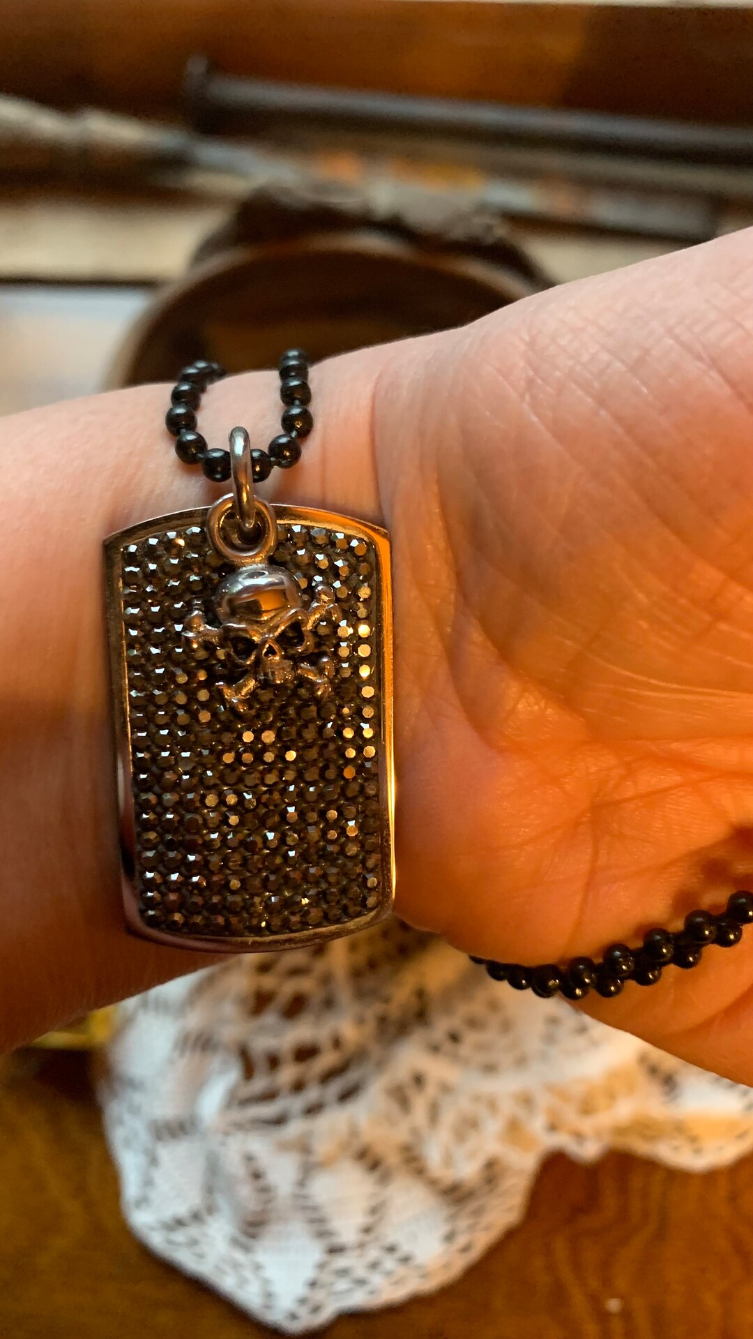 Crucible Stainless Steel Black Crystal Dog Tag Pendant Necklace 30 Long ...