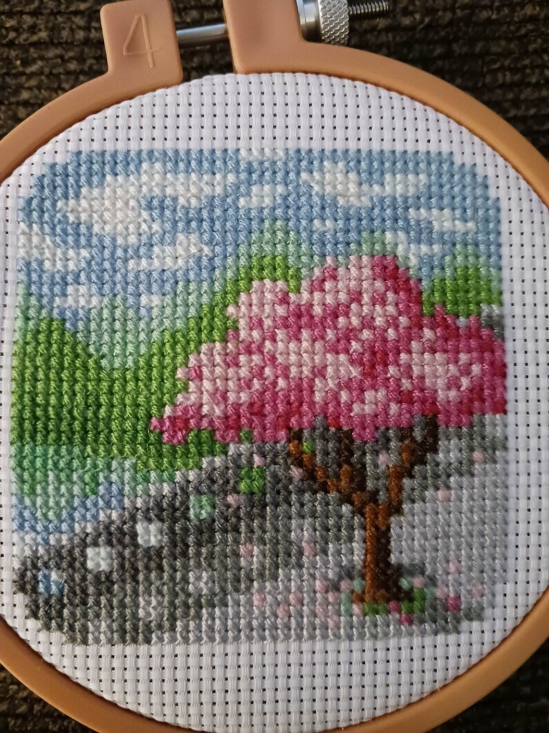 Sakura Cherry Blossom Tree Miniature Landscape Completed Cross-stitch ...