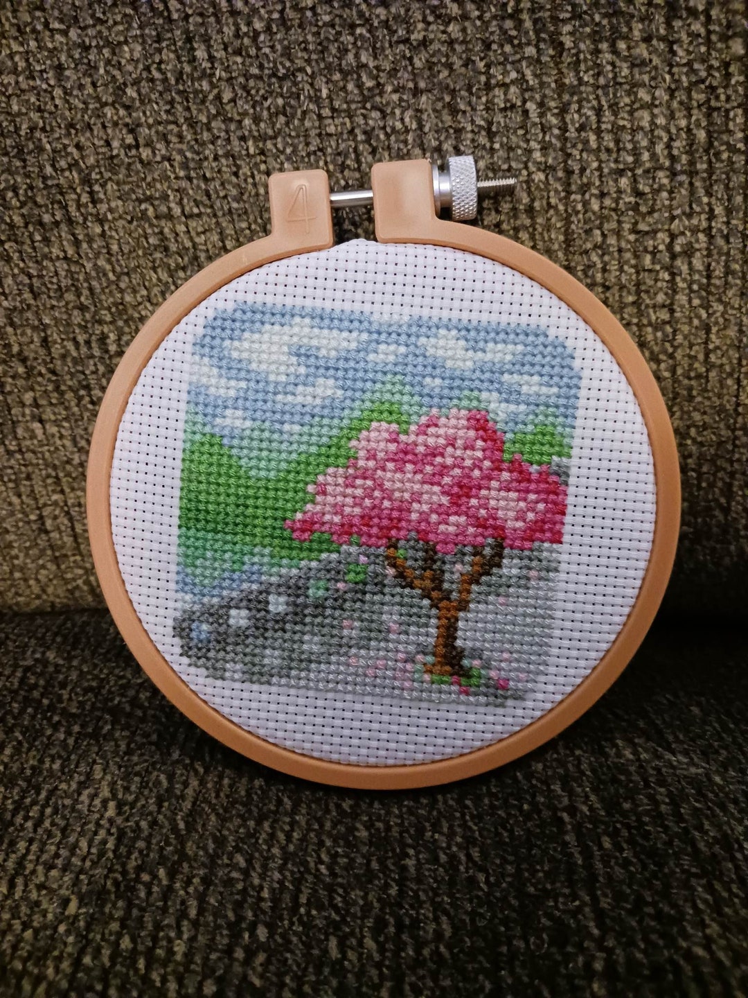 Sakura Cherry Blossom Tree Miniature Landscape Completed Cross-stitch ...