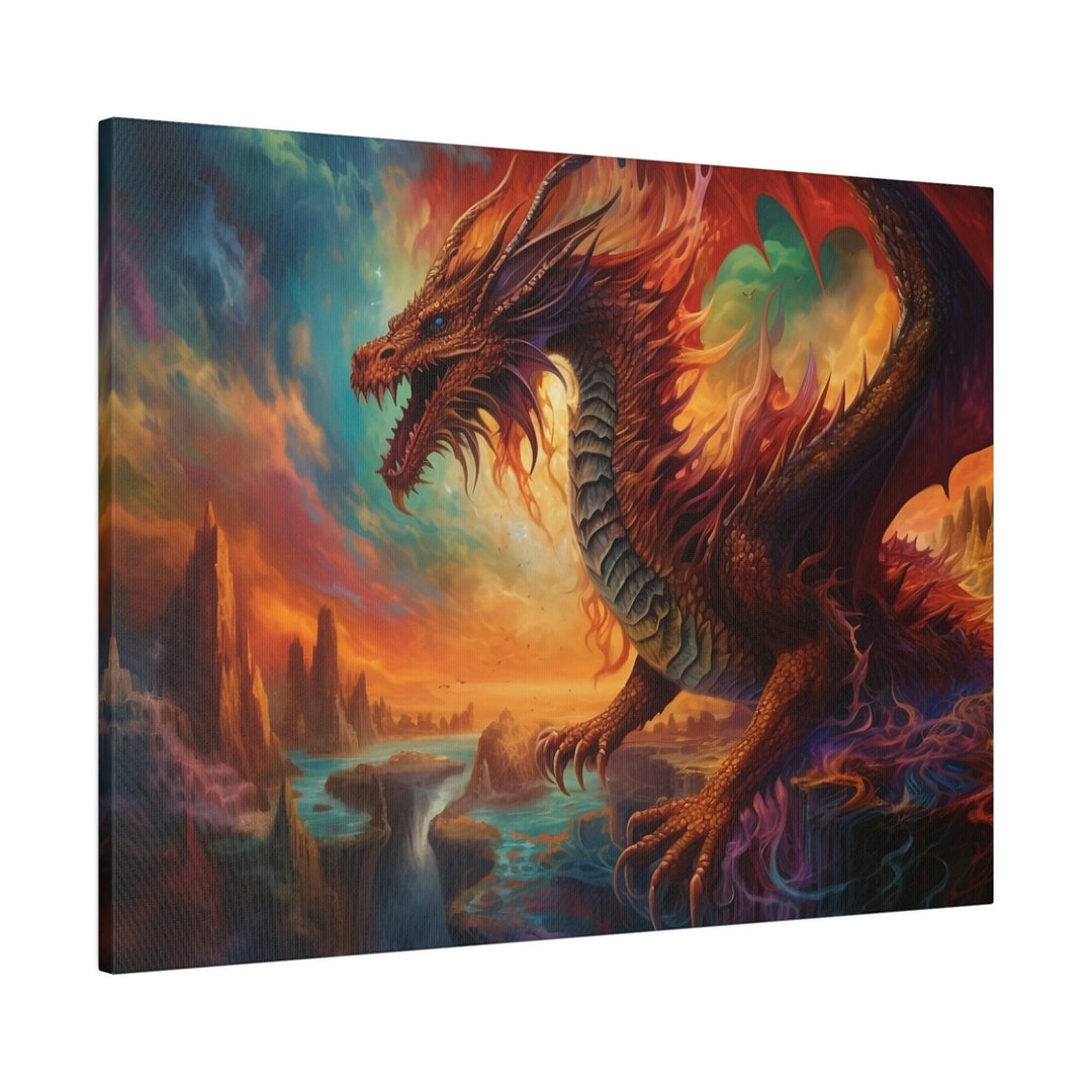 Hyper Maximalist Detailed Dragon, Beautiful Mythical Painting Print ...