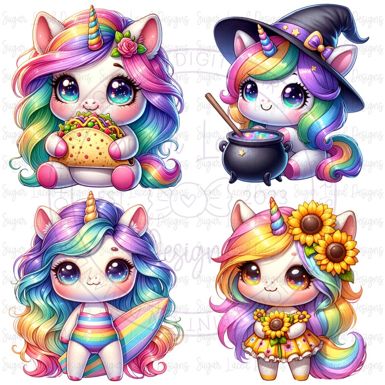 Kawaii Unicorns Clipart Set, Magical Fantasy Clipart,png Cute Clipart ...