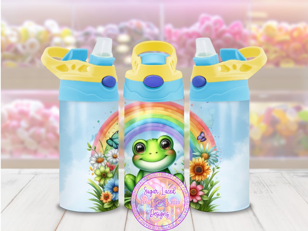 Rainbow Frog 12oz Kids Flip Top Sippy Cup Wrap, 12oz Straight Tumbler ...