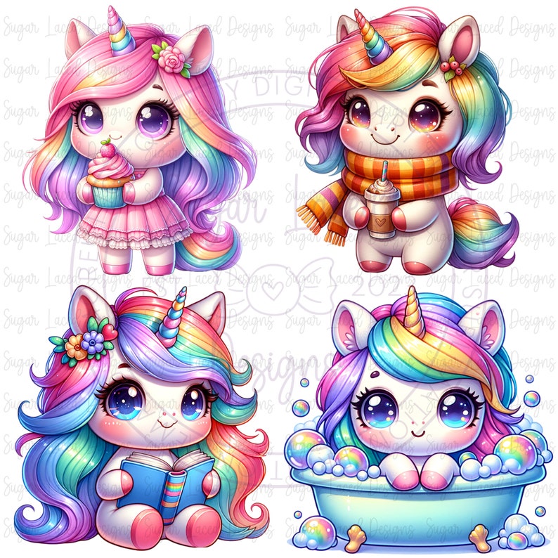 Kawaii Unicorns Clipart Set, Magical Fantasy Clipart,png Cute Clipart ...