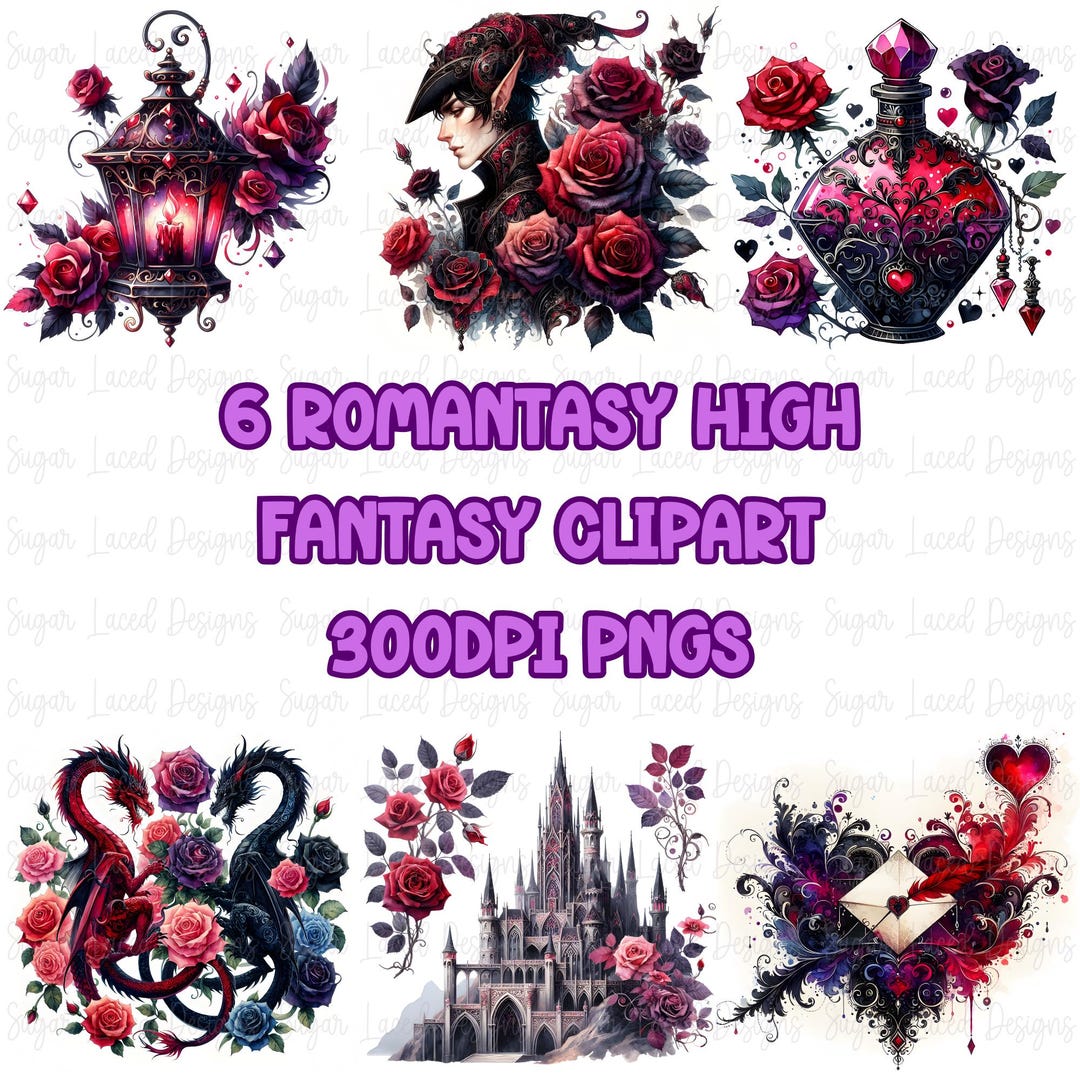 Romantasy High Fantasy Clipart, Dragon Rider Clipart, Rose Dragon ...
