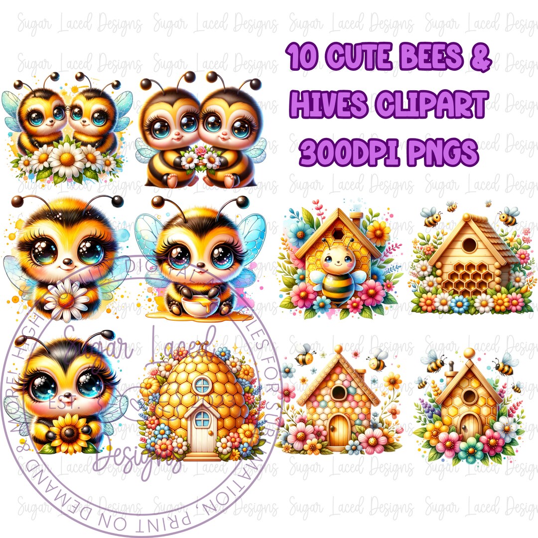 Bumble Bees Clipart Bundle, Cute Bees Clipart Bundle, Cute Bees Png ...
