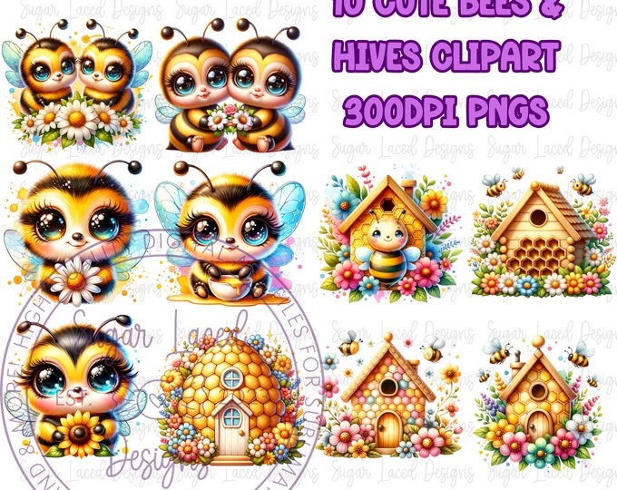 JPG Sweet Bees Clipart Bundle, Cute Bees Clipart Bundle, Cute Bees Png ...
