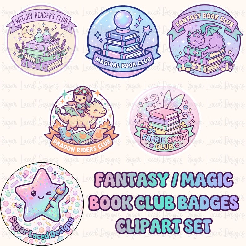 Fantasy Book Club Bundle PNG, Dragon & Witchy Reader Sticker Set ...