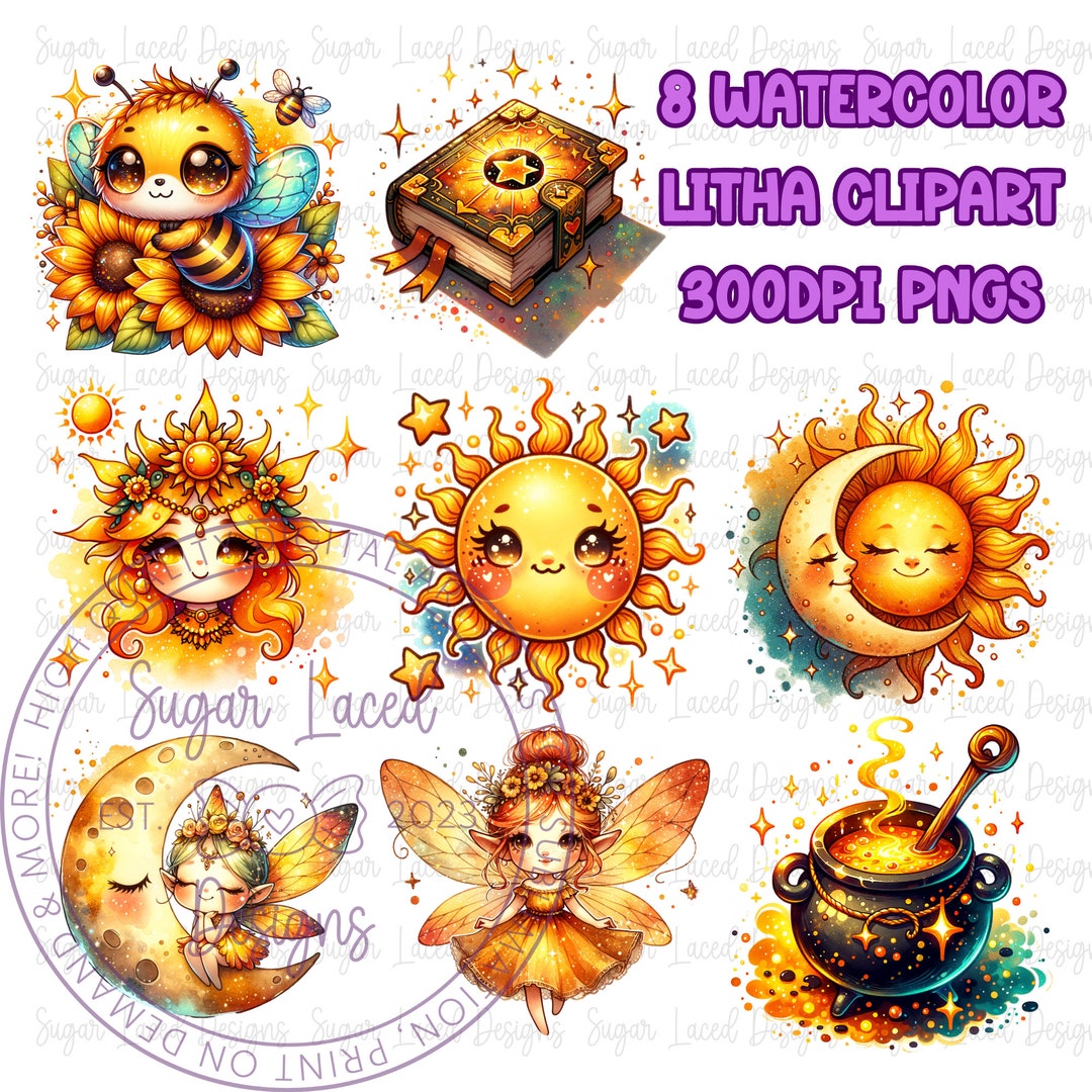Watercolor Litha Clipart PNG Set, Floral Pagan Holiday Wiccan Art ...