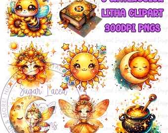 Watercolor Litha Clipart Png Set Floral Pagan Holiday Wiccan Art ...