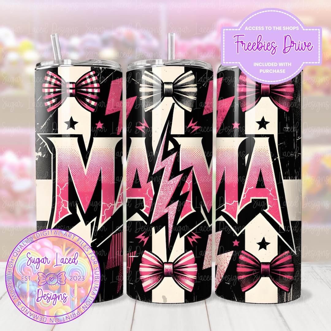 Punk Mama Tumbler Wrap, Retro Grunge Mom 20oz Skinny Sublimation ...