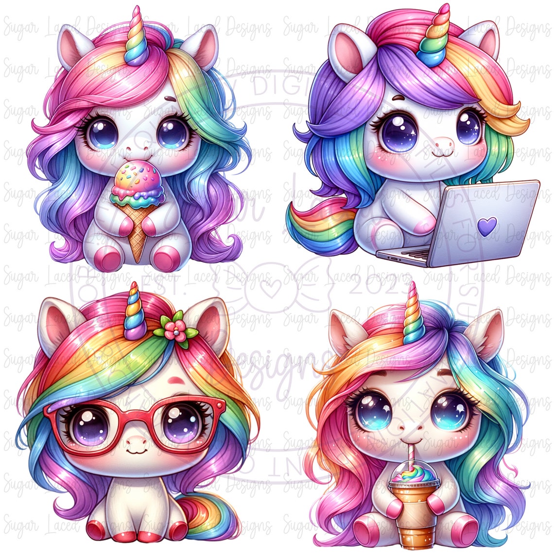Kawaii Unicorns Clipart Set, Magical Fantasy Clipart,png Cute Clipart ...