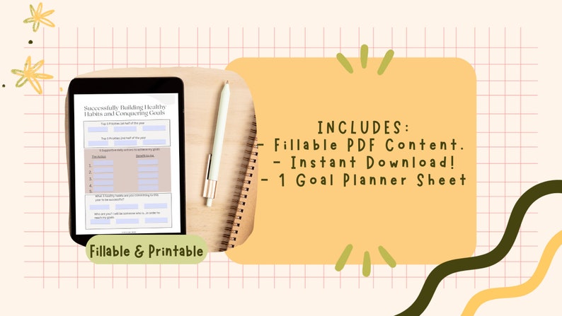Goal Setting Planner | Fillable - Printable PDF | Single Sheet Tracker ...