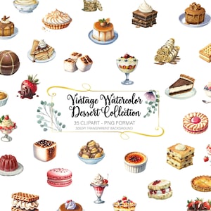 Vintage Watercolor Desserts Clipart, Bakery Pudding Dessert 35 PNG ...