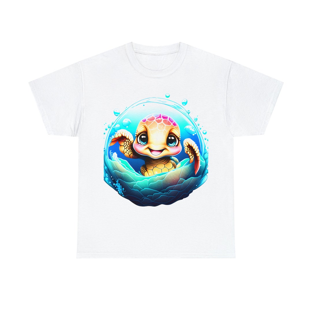 Chibi Sea Turtle Swimming in the Sea Unisex Heavy Cotton Tee - Etsy
