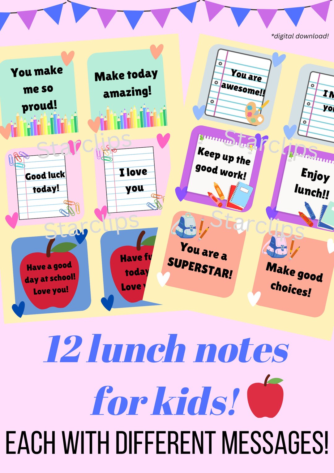 Lunch Notes for Kids, School Notes, Back to School, 12 Notes Teacher ...