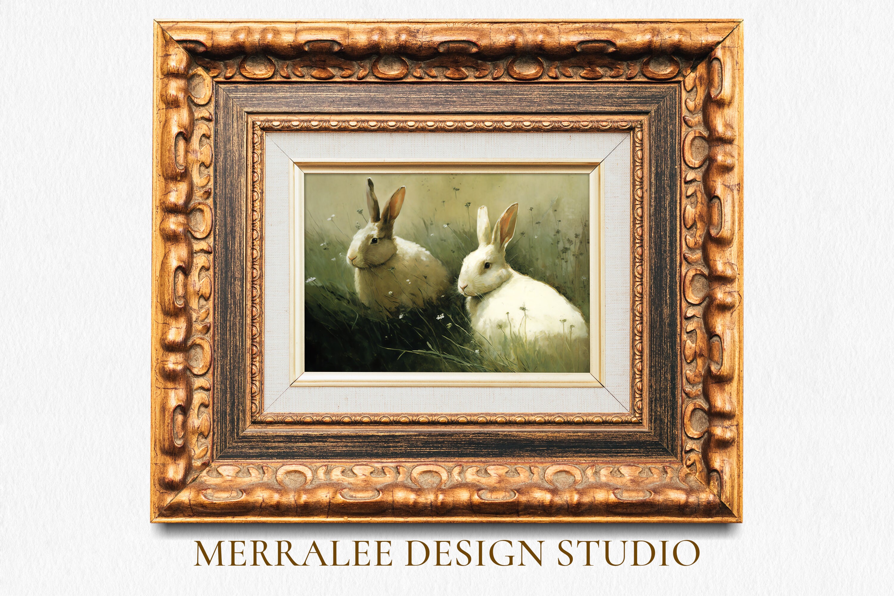 Vintage Bunnies Painting Digital Art Print | Downloadable Art | Vintage ...