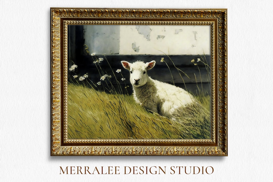 Vintage Spring Lamb Painting Digital Art Print | Downloadable Art ...