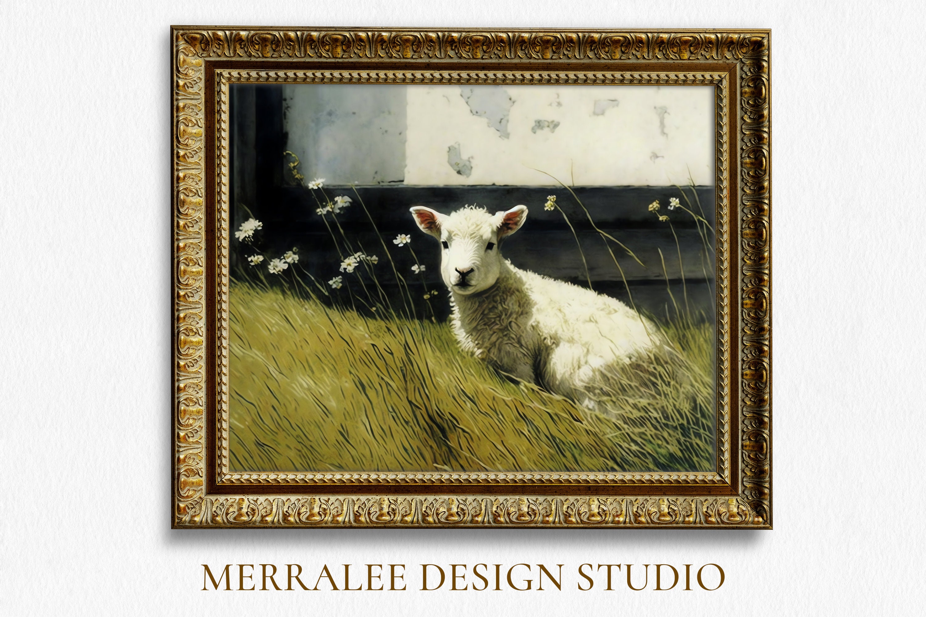 Vintage Spring Lamb Painting Digital Art Print Downloadable Art Vintage ...