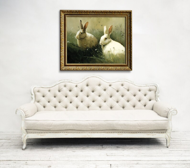 Vintage Bunnies Painting Digital Art Print | Downloadable Art | Vintage ...