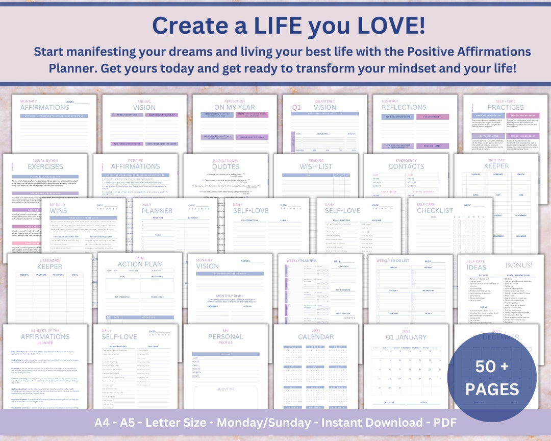 Positive Affirmation Manifestation Planner for Mindfulness Gratitude ...