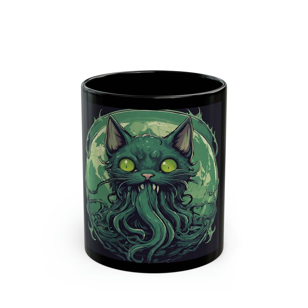 Cathulu Kitty Destroyer of Worlds and Furniture Black Coffee Tea Mug ...