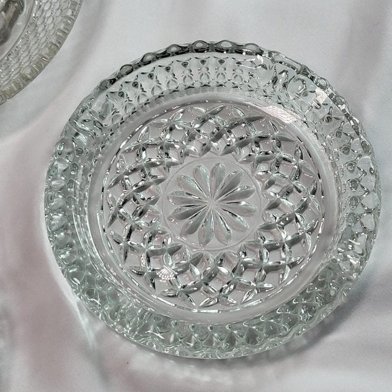 Art Deco Cut Crystal Glass Mid Century Trinket Dish Ashtrays Dishes Set ...
